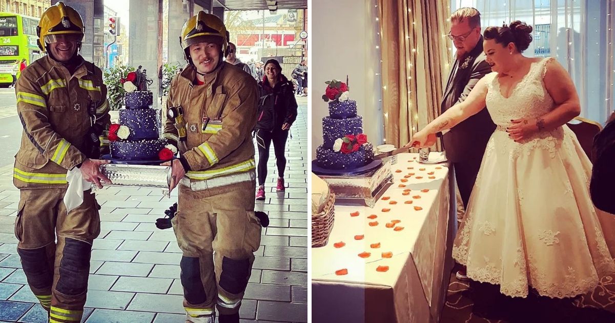 Firefighters rescue wedding cake after venue catches fire in couple's ...